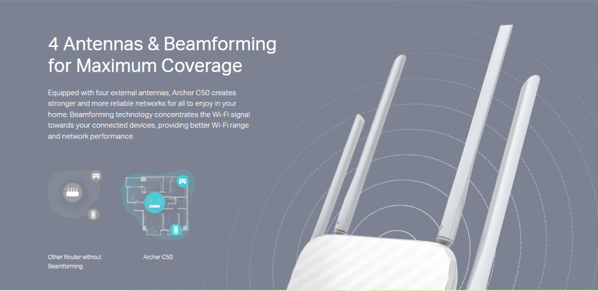 Tp-Link Archer C50 AC1200 Wireless Dual Band Router - FGTECH STORE